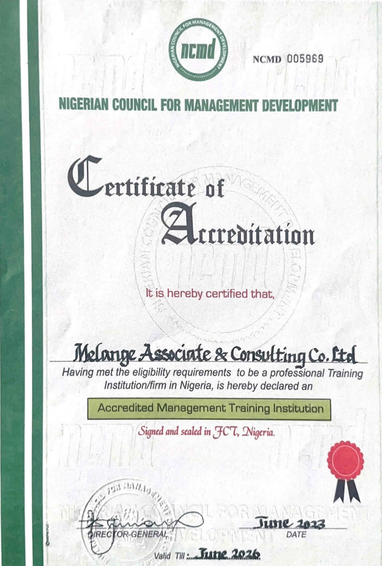 NCMB Certificate – Melange Associate and Consulting Co Ltd